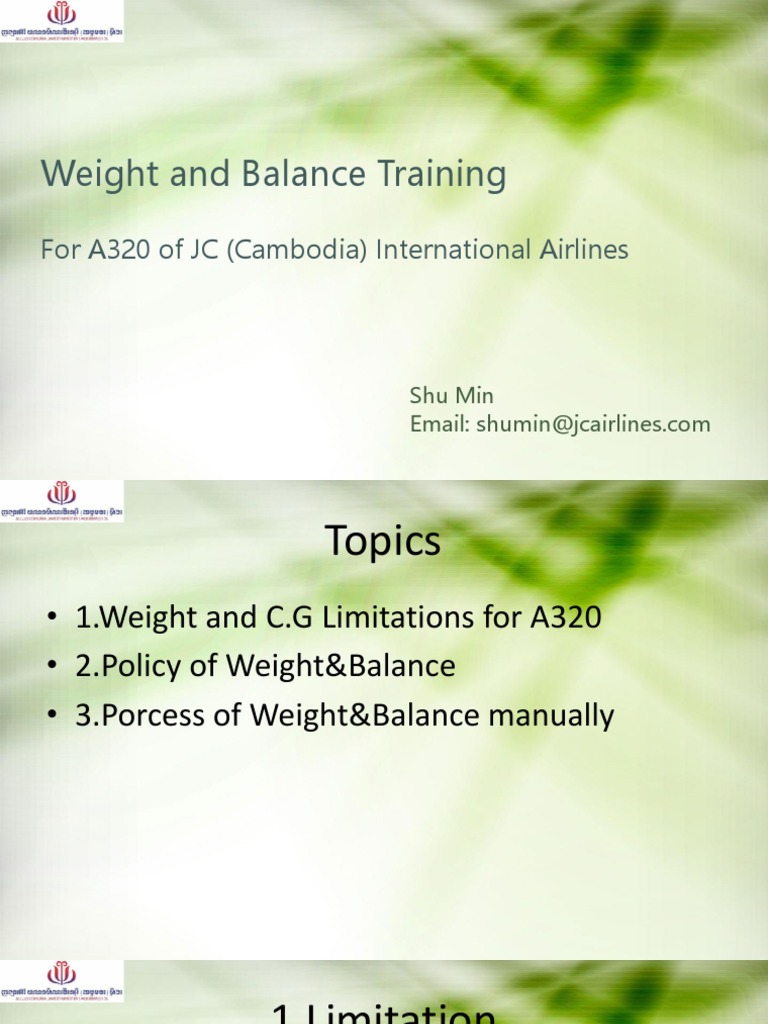 A320 Weight & Balance Guide | PDF | Takeoff | Flight Attendant