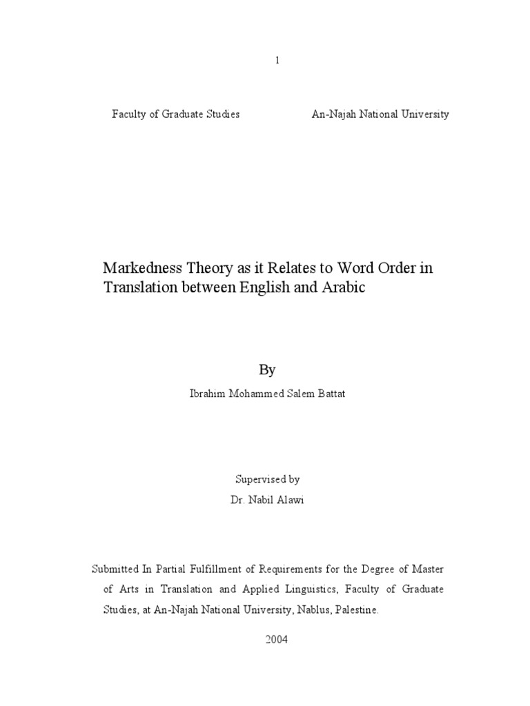 Markedness Theory and its Relationship to Word Order in Translation ...