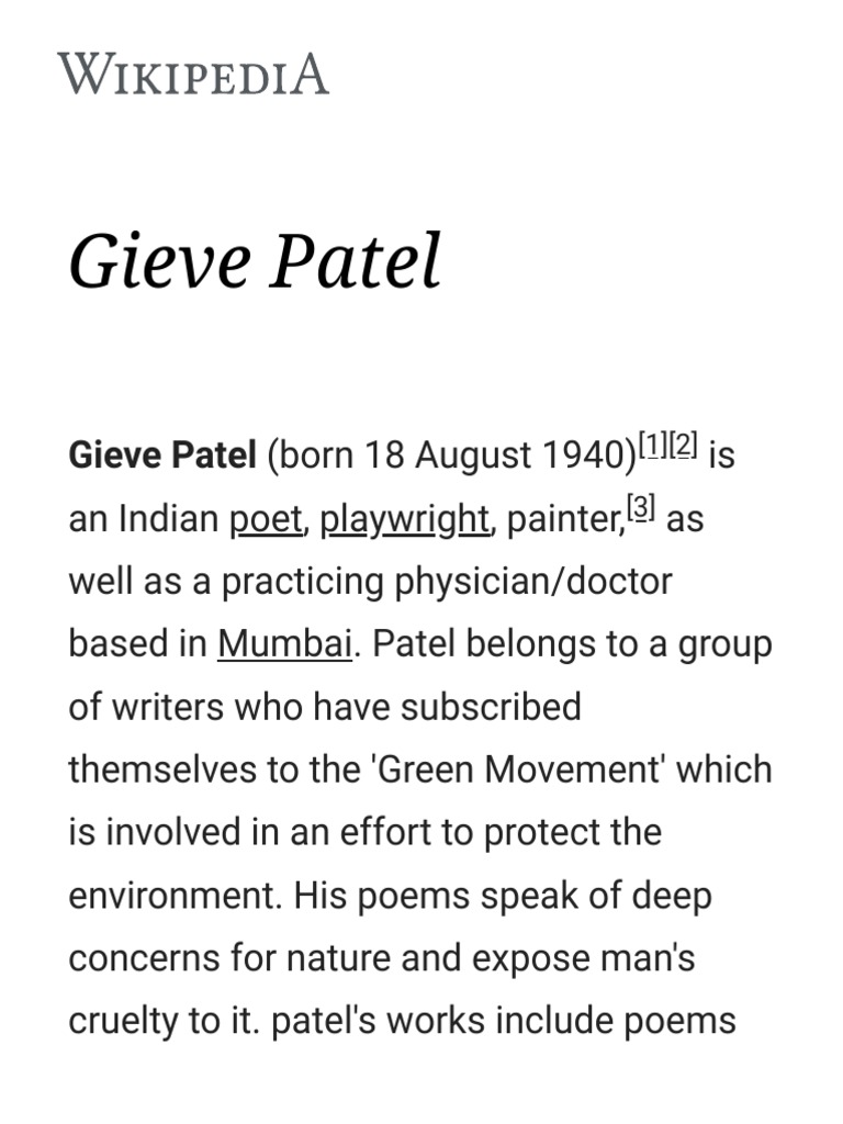 Gieve Patel - Wikipedia | PDF | Poetry | Writing