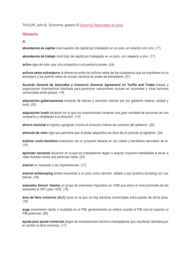 Glosario de Terminos Economicos de Taylor | PDF | Excedente económico ...
