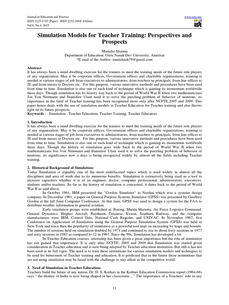 Simulation Models For Teaching Training | PDF | Simulation | Teacher ...