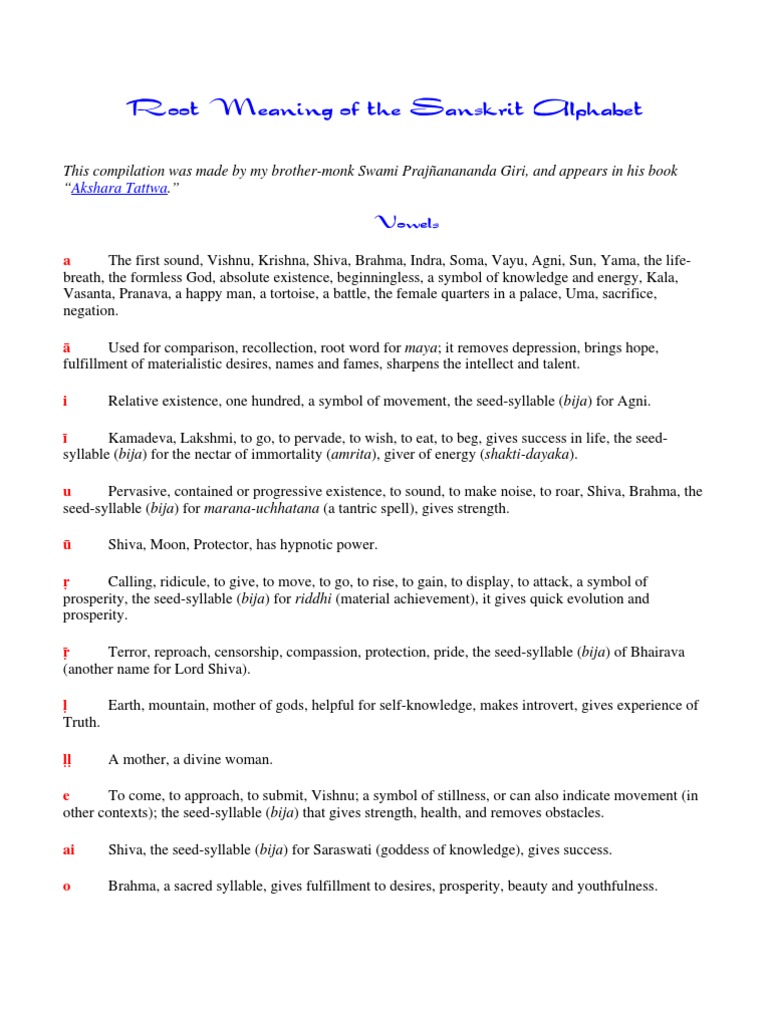 Root Meaning Sanskrit Alphabet | PDF | Shiva | Vishnu