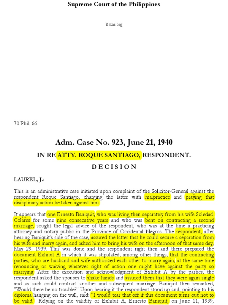 02 Adm. Case No. 923, June 21, 1940 | PDF | Lawyer | Marriage
