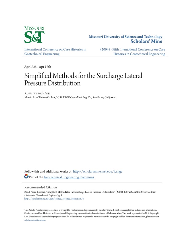 Simplified Methods For The Surcharge Lateral Pressure Distributio ...