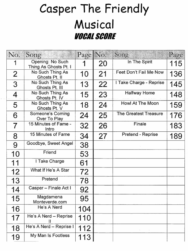 Casper The Friendly Musical (Vocal Score) PDF | PDF