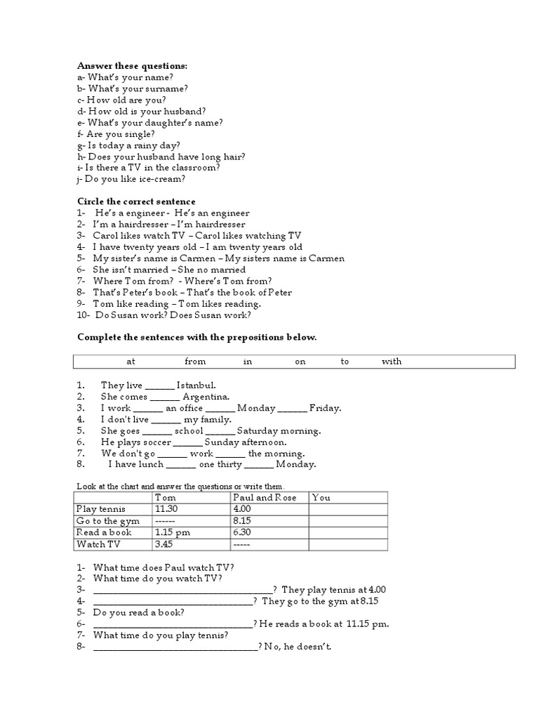Answer These Questions:: Look at The Chart and Answer The Questions or ...
