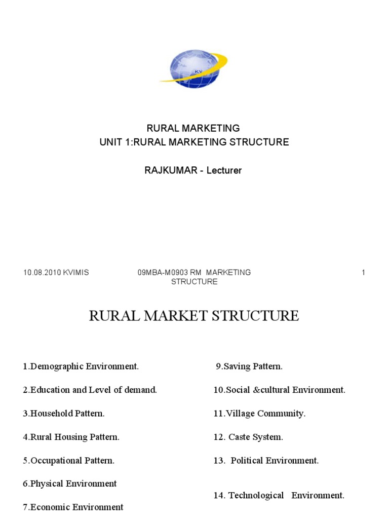 Rural Marketing Unit 1:rural Marketing Structure RAJKUMAR - Lecturer ...