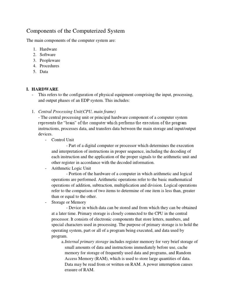 Components of The Computerized System: I. Hardware | PDF | Computer ...
