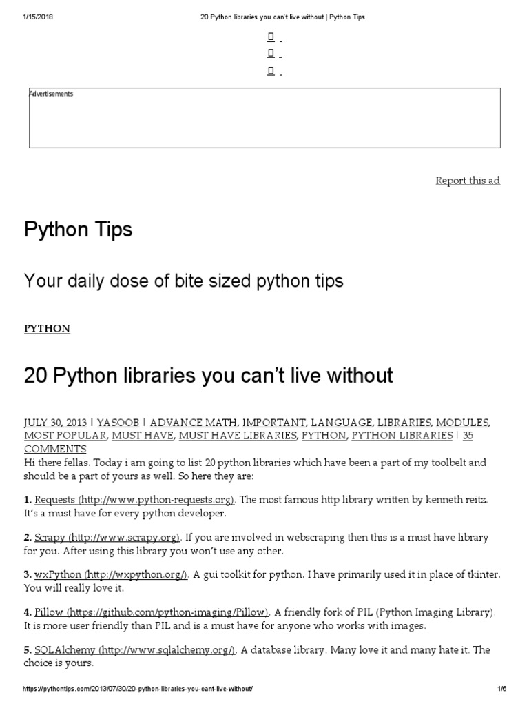 20 Python Libraries You Can T Live Without Python Tips Pdf Python