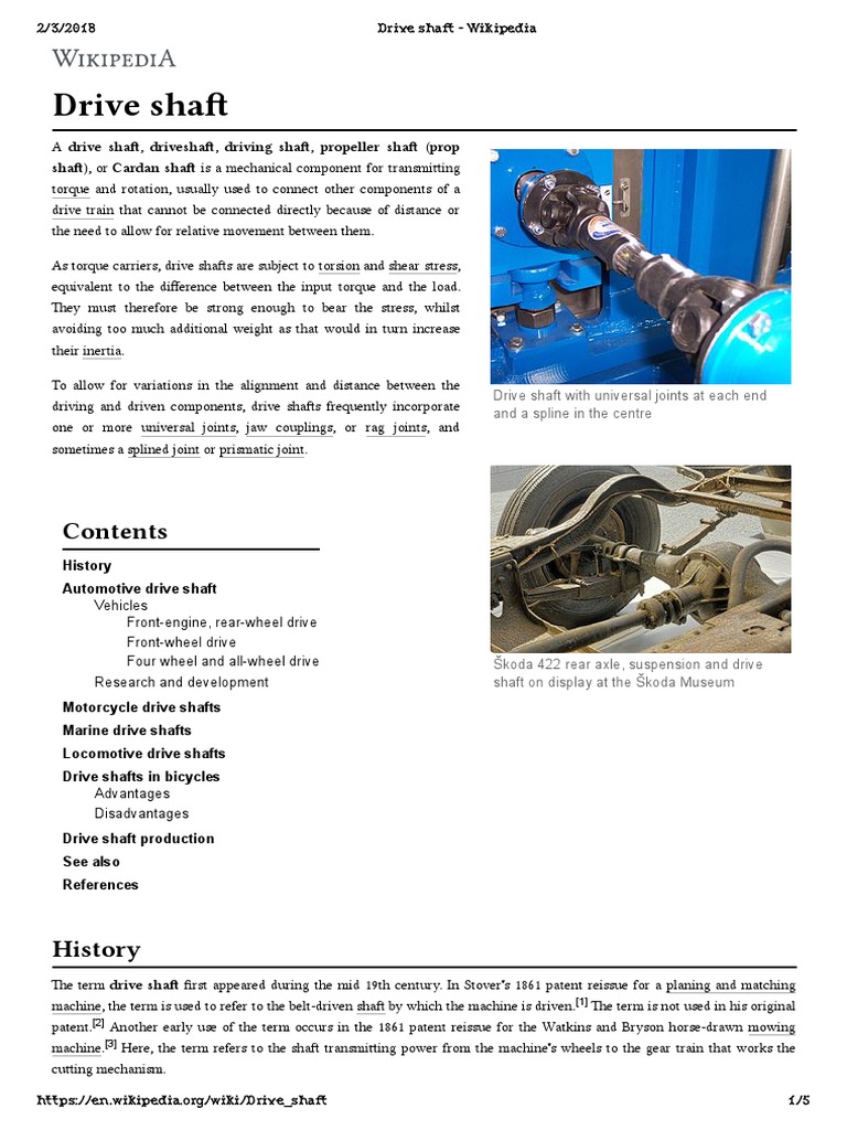 Drive Shaft - Wikipedia | PDF | Transmission (Mechanics) | Vehicles