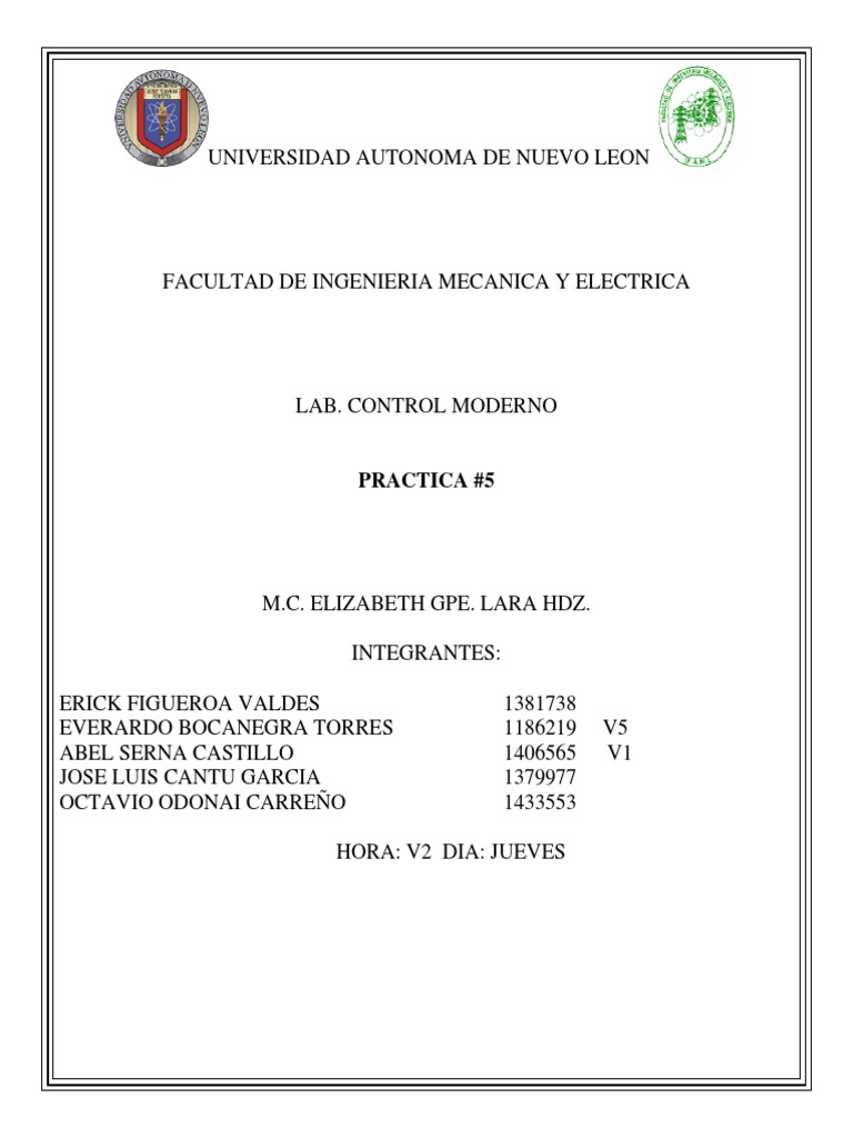 Práctica de Control Moderno 5 | PDF | Análisis funcional | Relaciones matematicas