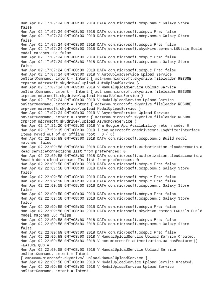 Log Entries Documenting Onedrive App Startup Process And Periodic Data Collection On Device
