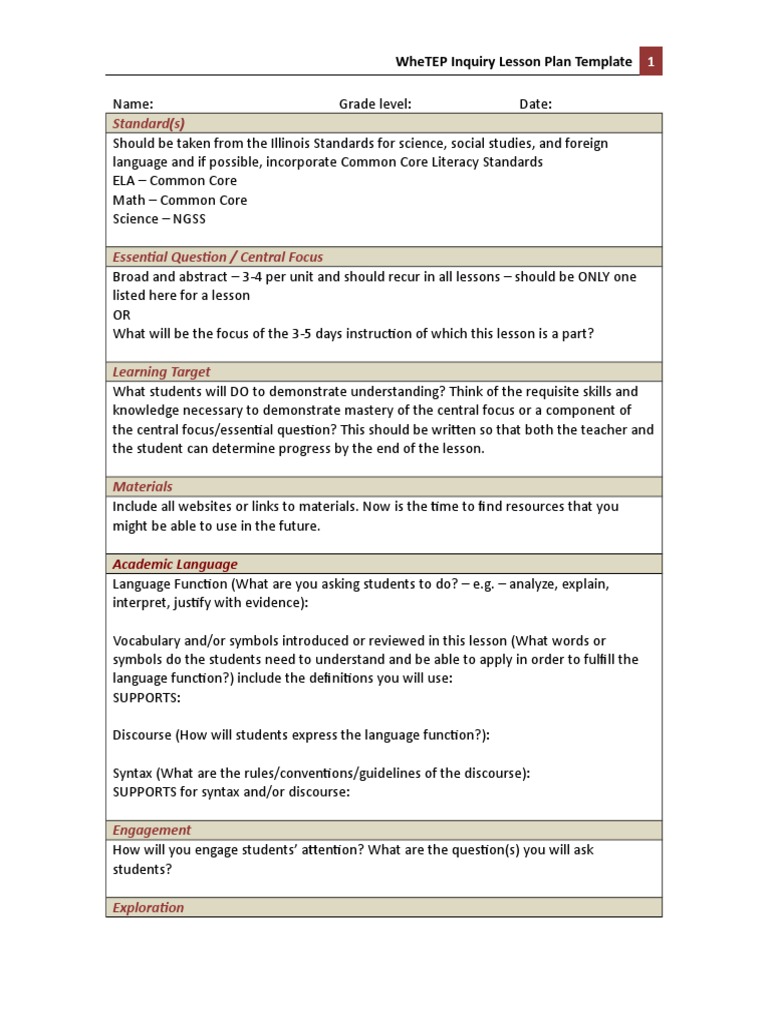 Lesson Plan Template - Inquiry Whetep | PDF | Lesson Plan | Educational ...