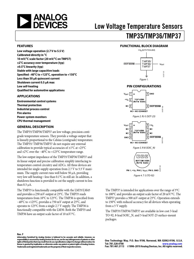 Low Voltage Temperature Sensors TMP35/TMP36/TMP37: Features Functional ...