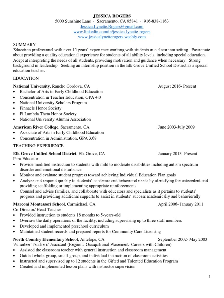 Jessica Rogers - Resume 04 | PDF | Teachers | Special Education