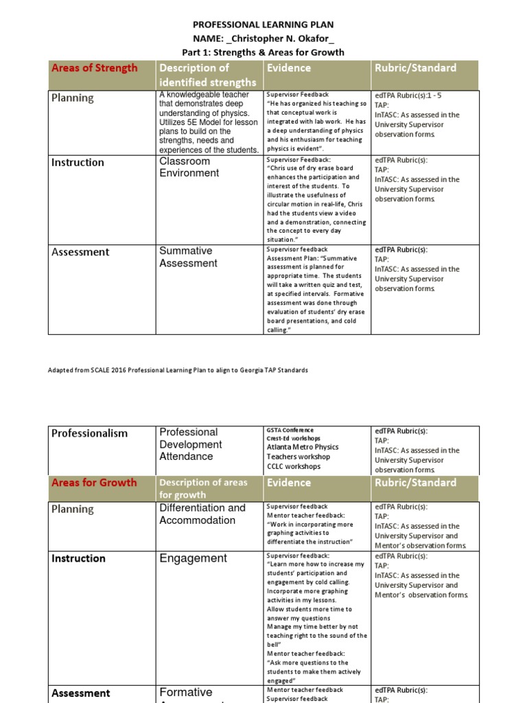 Cokafor Professional Learning Plan | PDF | Educational Assessment | Mentorship