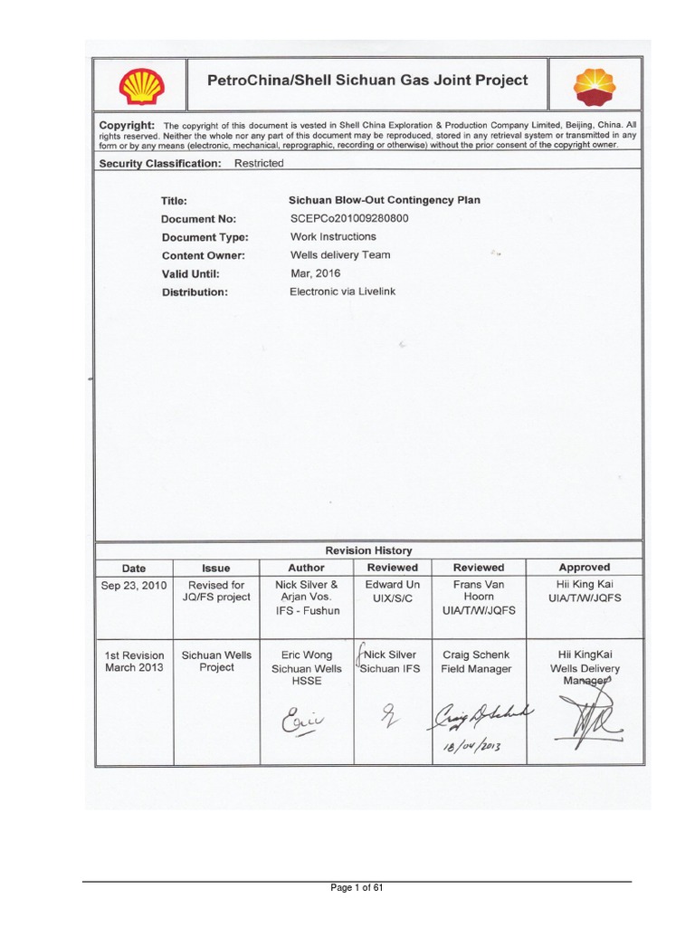Blow-Out Contingency Plan | PDF | Blowout (Well Drilling) | Emergency