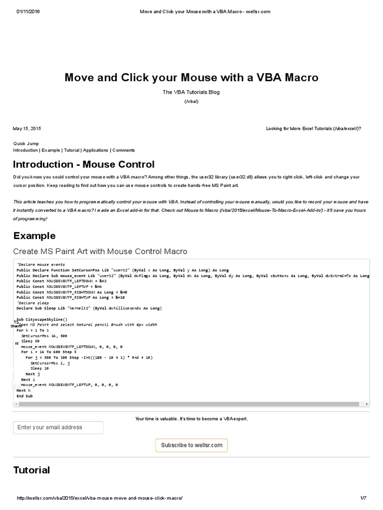 Move and Click Your Mouse With A VBA Macro - Wellsr | Download Free PDF | Visual Basic For ...