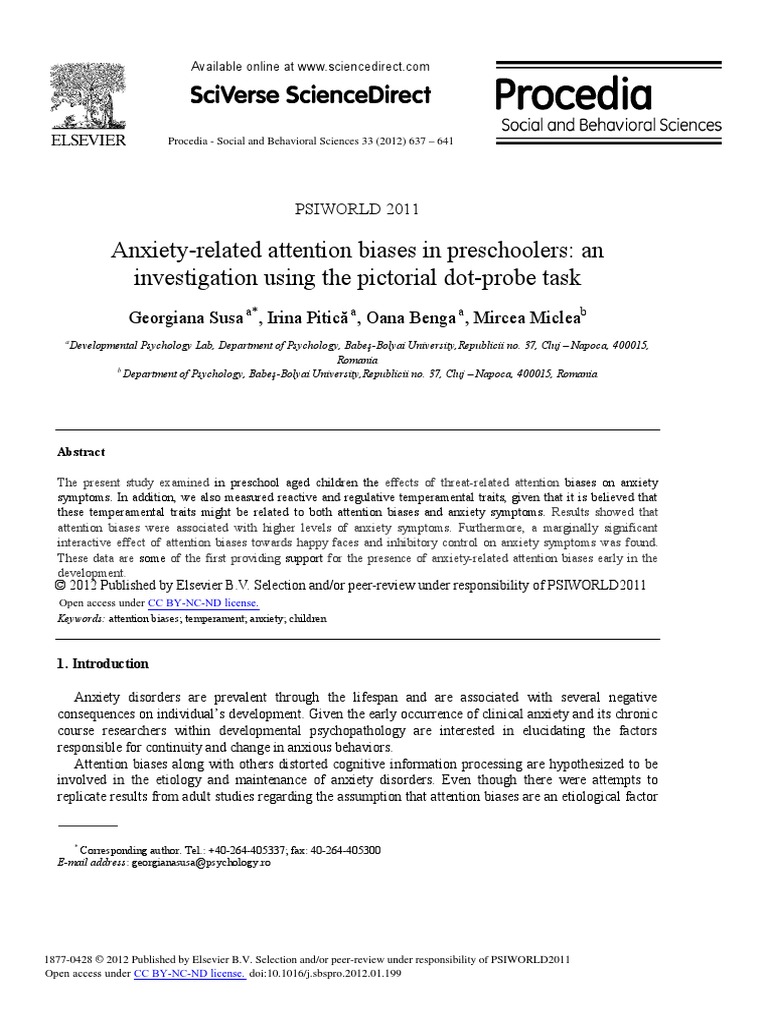 Anxiety Related Attention Biases in Preschoolers An Investigation Using ...