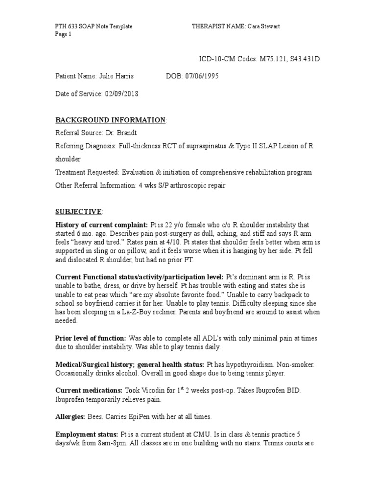 mock first soap note | Shoulder | Anatomical Terms Of Motion