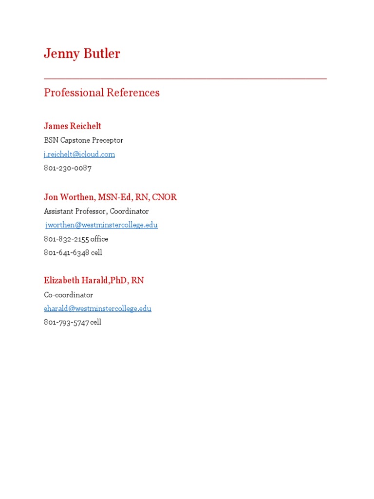 Professional References for Jenny Butler | PDF