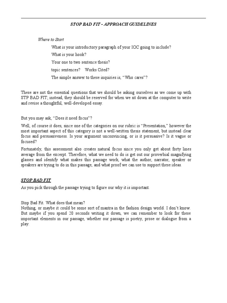STOP BAD FIT Approach Guidelines | PDF | Poetry | Linguistics