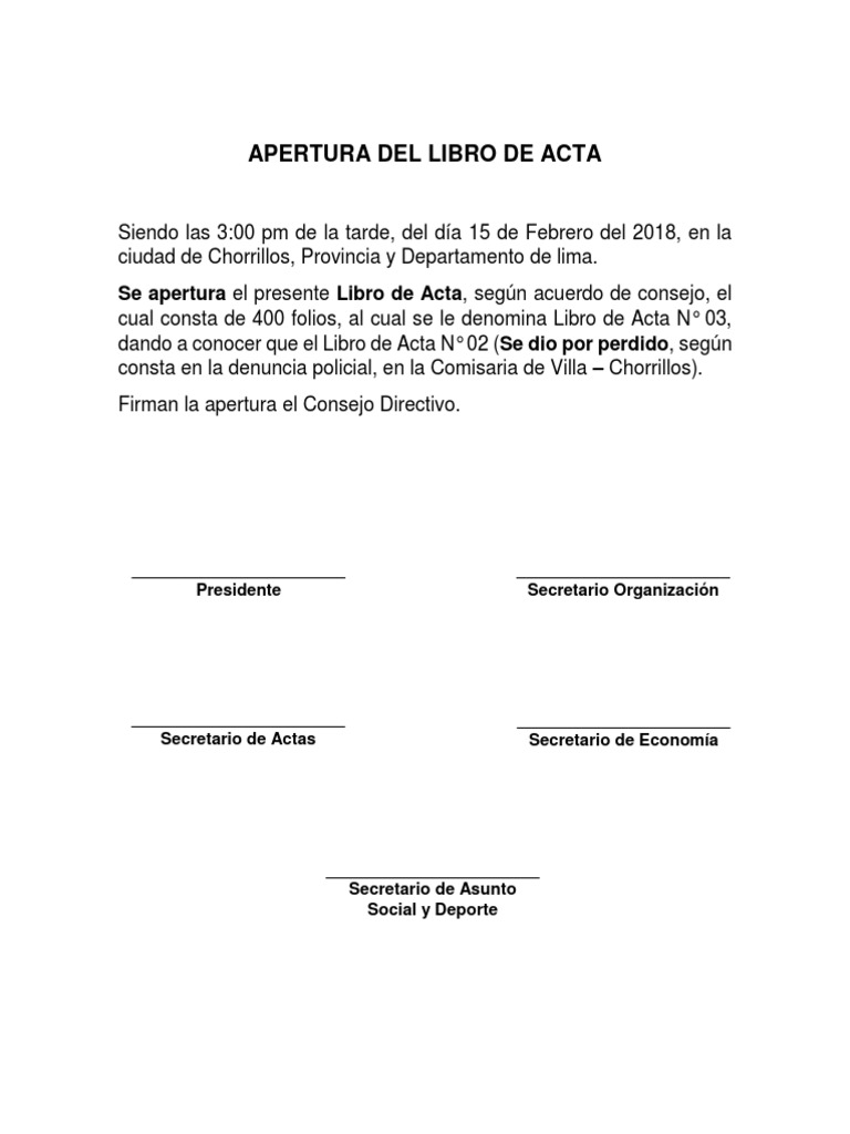 Apertura Del Libro de Acta | PDF