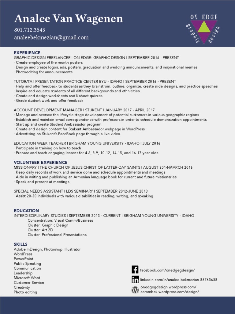 April 2018 Resume PDF | PDF | Missionary (Lds Church) | Graphic Design