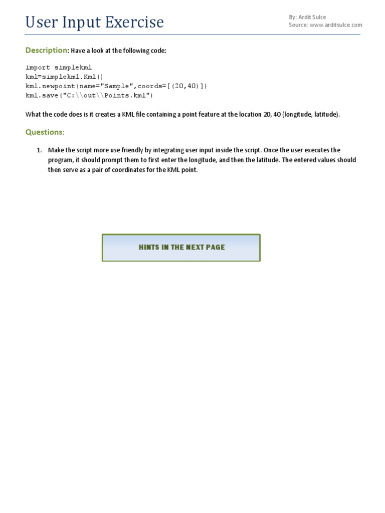 User Input Exercise: Description | PDF