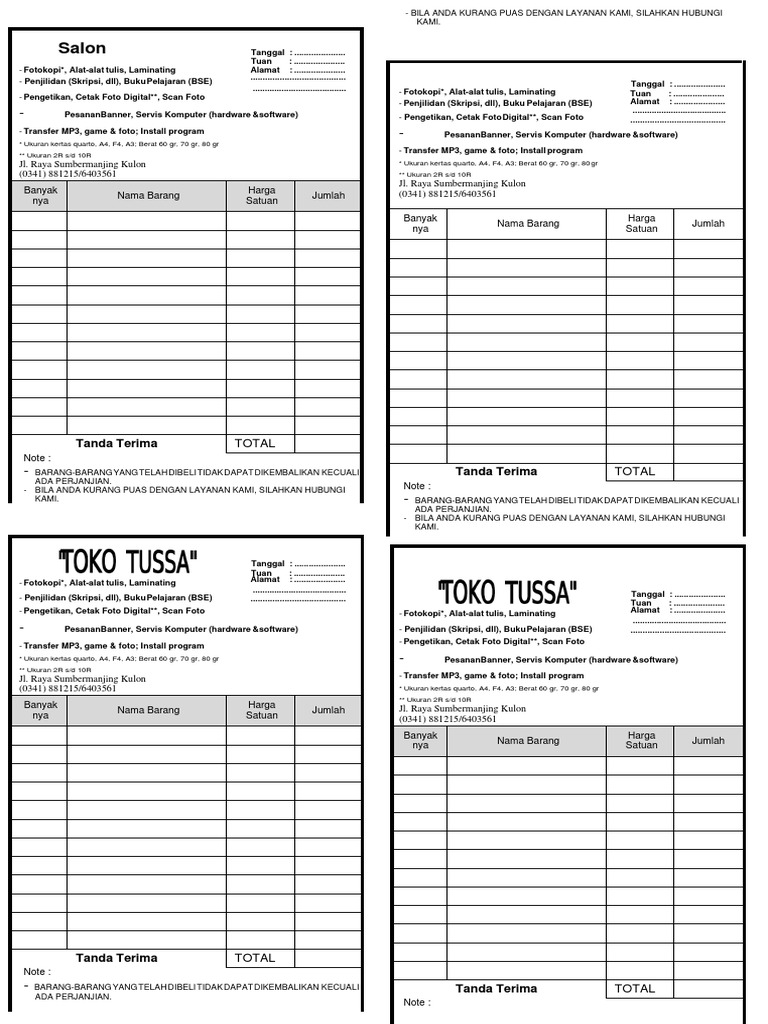 Contoh Nota Toko Sederhanadoc | PDF
