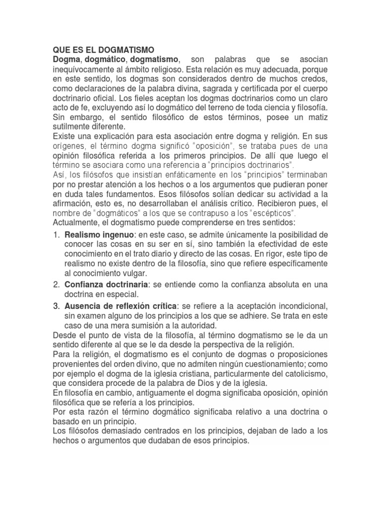 Que Es El Dogmatismo | PDF | Dogma | Realismo filosófico