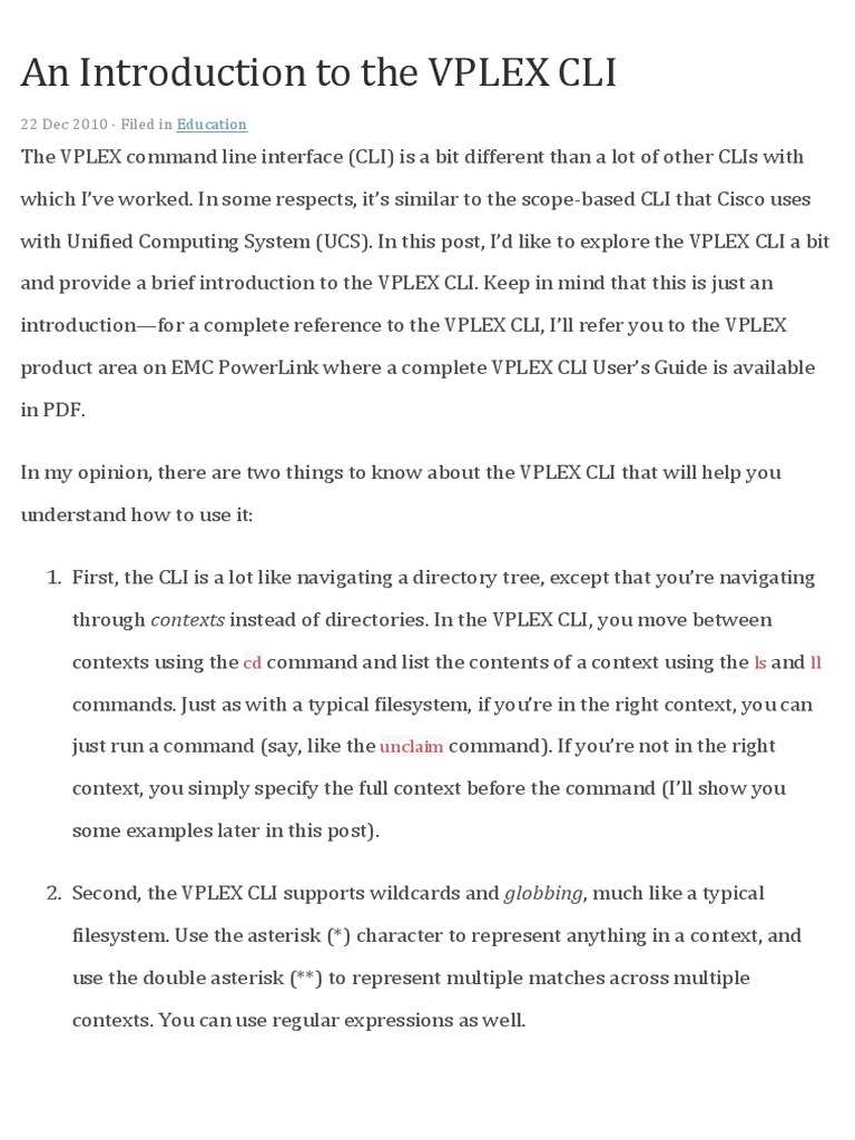 An Introduction To The VPLEX CLI | PDF | Command Line Interface | Areas ...