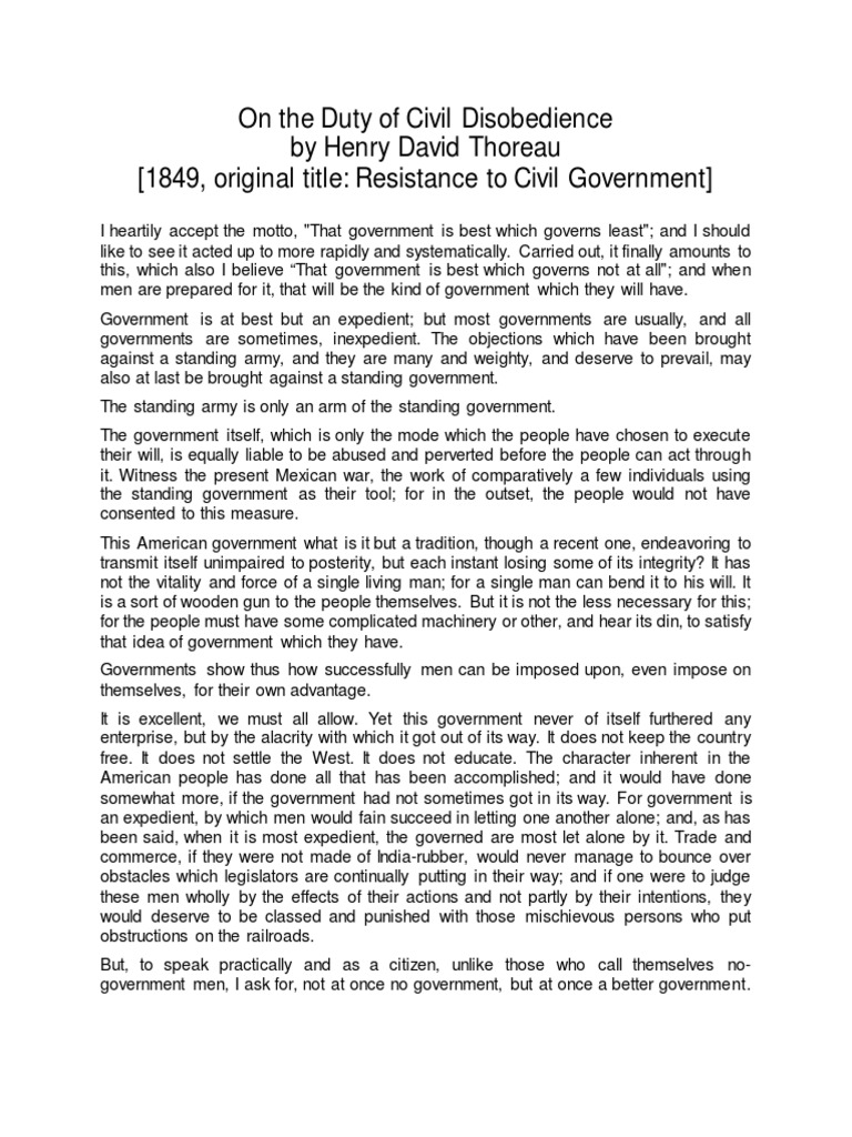 Civil Disobedience | Download Free PDF | Civil Disobedience (Thoreau ...