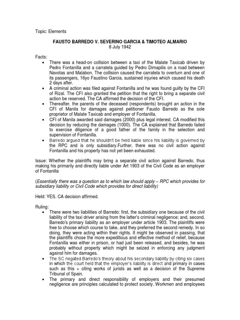 Fausto Barredo V. Severino Garcia & Timoteo Almario | PDF | Damages ...