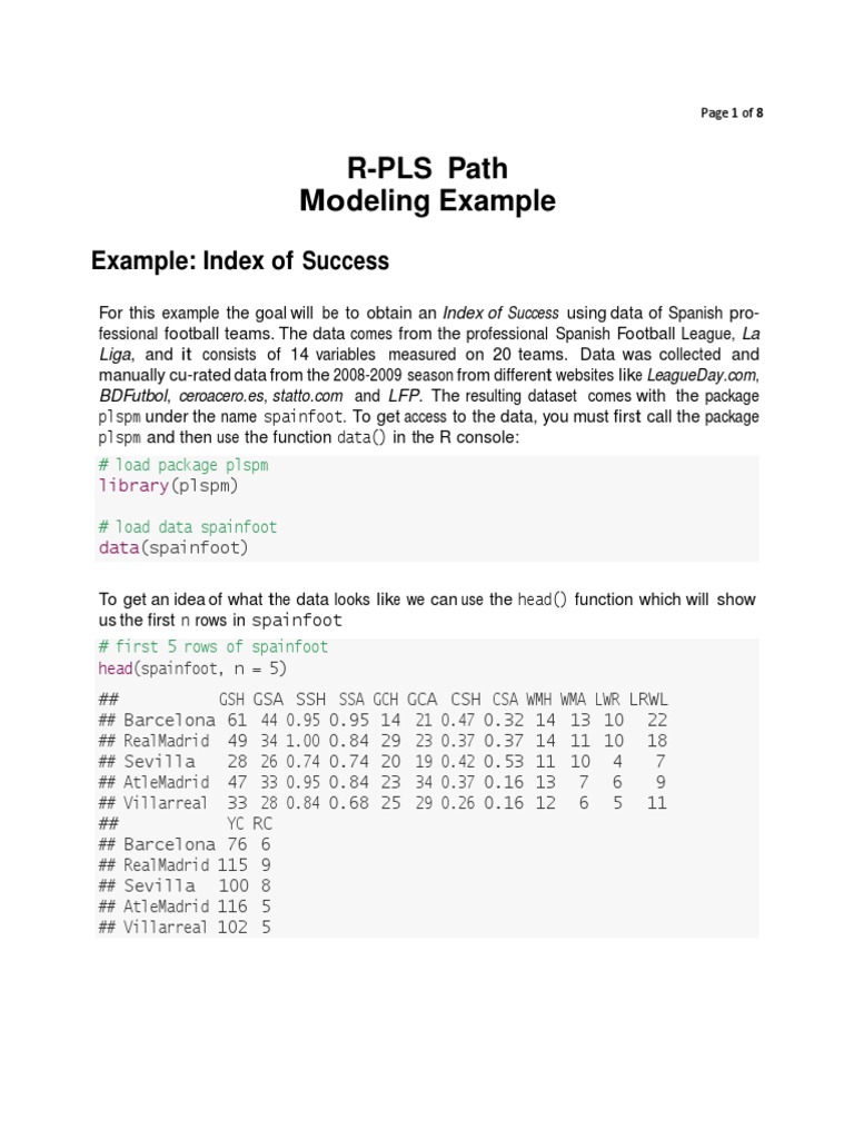 R-PLS Path Modeling for Football Success | PDF | Matrix (Mathematics ...