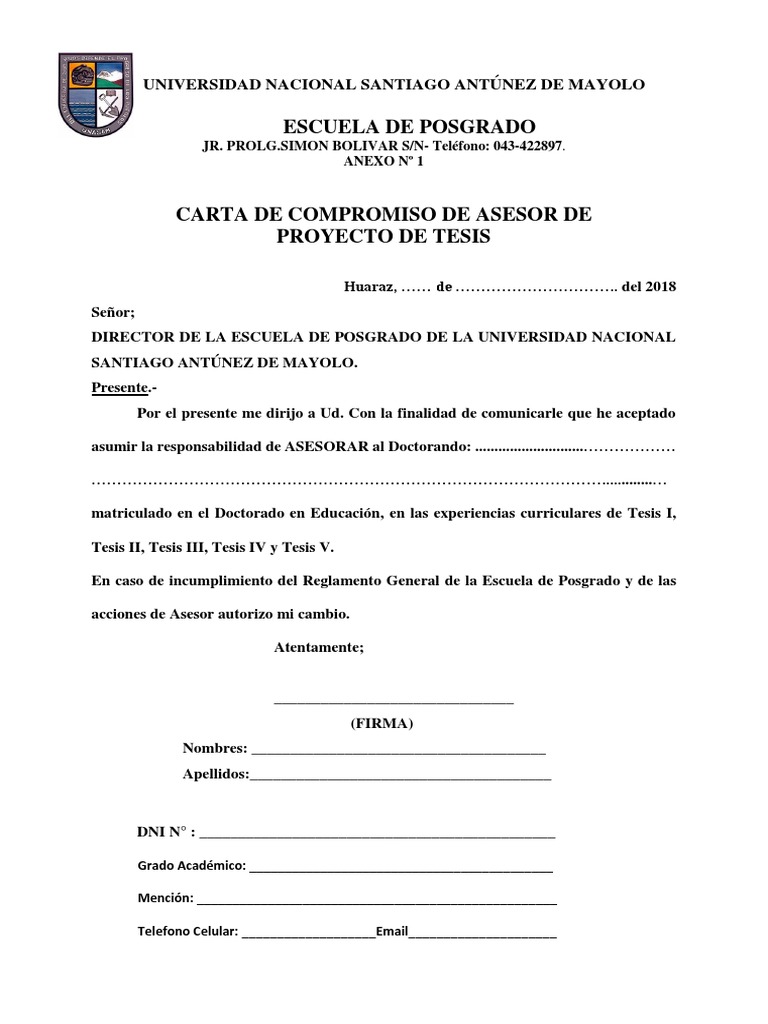 Carte de Compromiso Del Asesor Doctorado | PDF | Crecimiento personal y ...