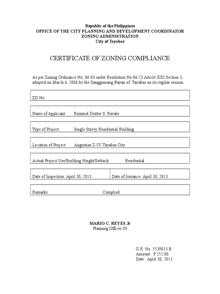 Certificate of Zoning Compliance | PDF