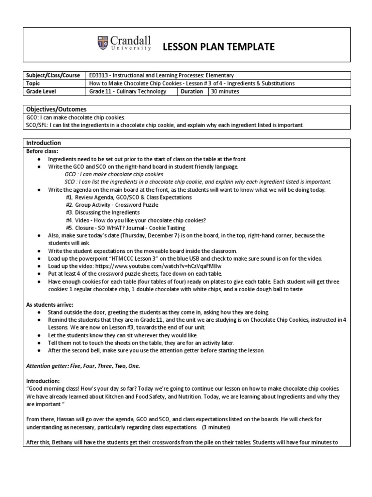 Lesson Plan - How To Make Chocolate Chip Cookies | PDF | Chocolate | Foods