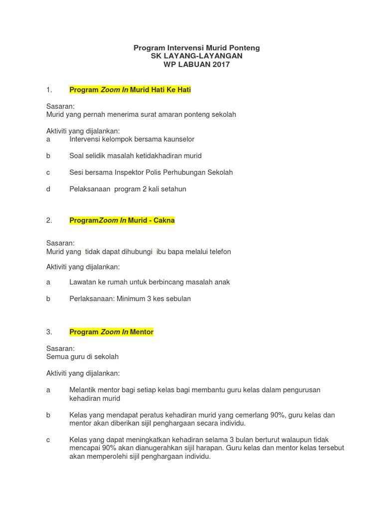 Program Intervensi Murid Ponteng | PDF