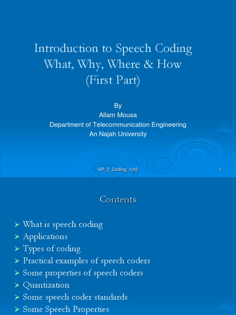 Introduction To Speech Coding What, Why, Where & How (First Part) | PDF | Telecommunication ...