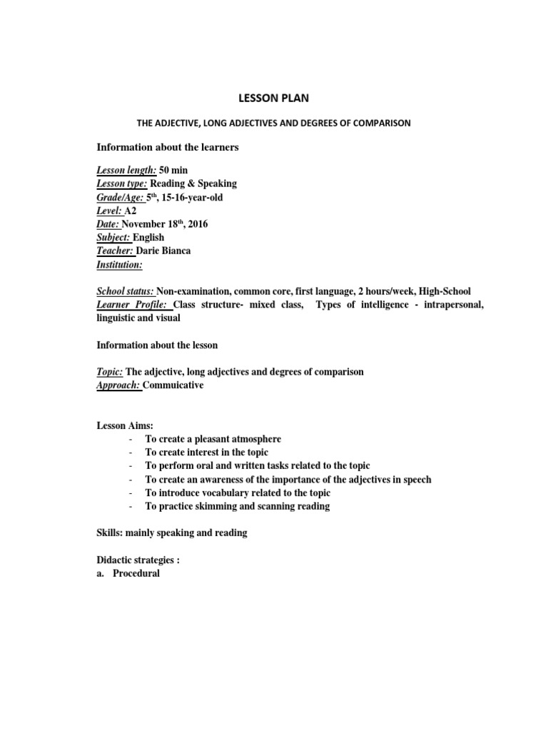 Lesson Plan: Information About The Learners | PDF