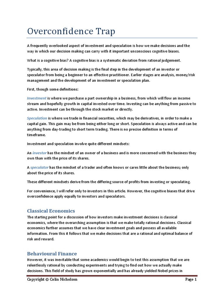 Overconfidence Trap | PDF | Speculation | Bias