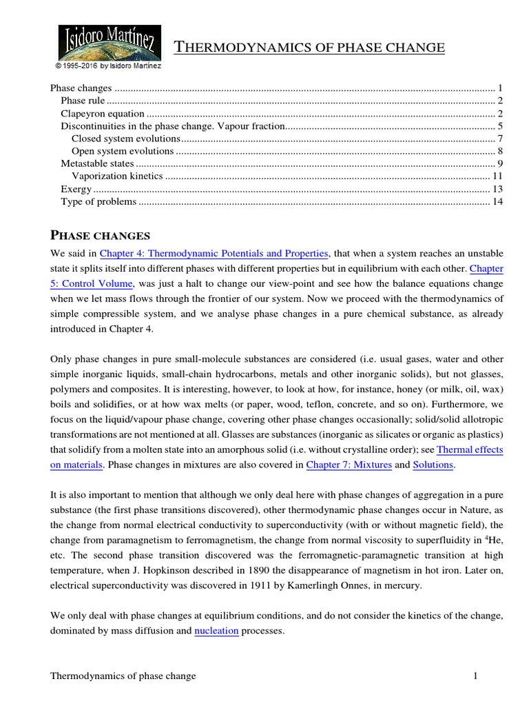 Hermodynamics of Phase Change: Hase Changes | PDF | Phase (Matter) | Exergy