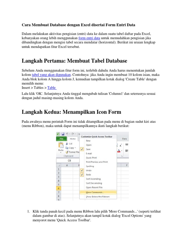 Cara Membuat Database Dengan Excel Disertai Form Entri Data | PDF
