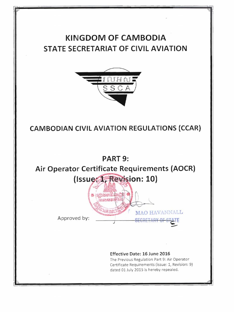 Part 9 Air Operator Certificate Requirements AOCR | PDF