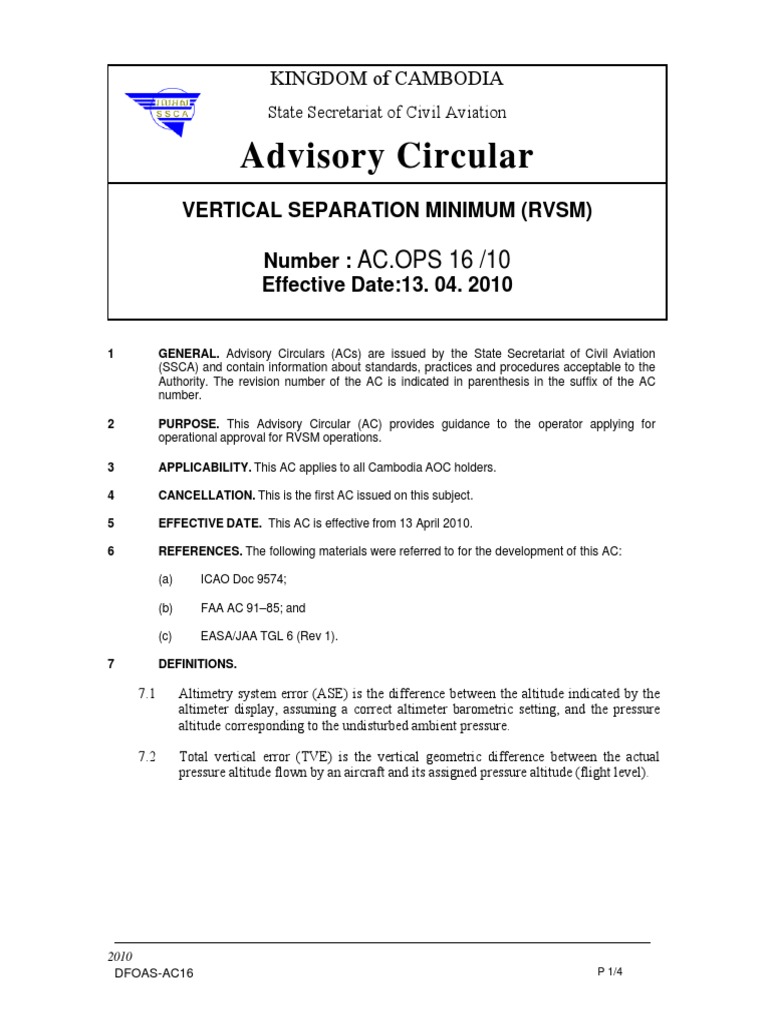 Ac 16-Vertical Separation Minimum (RVSM) | PDF | Altimeter | Aviation ...