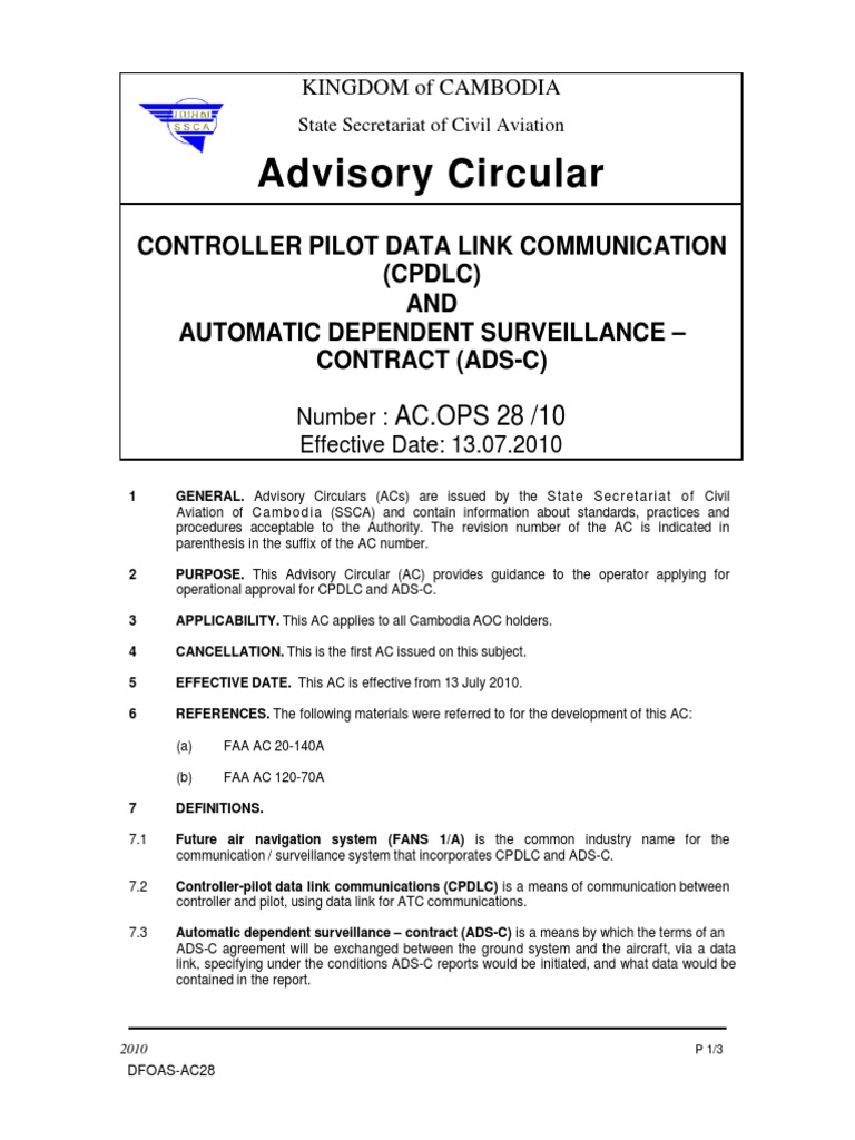 Ac 28 Controller Pilot Data Link Communication Cpdlc Pdf Air Traffic Control Transport