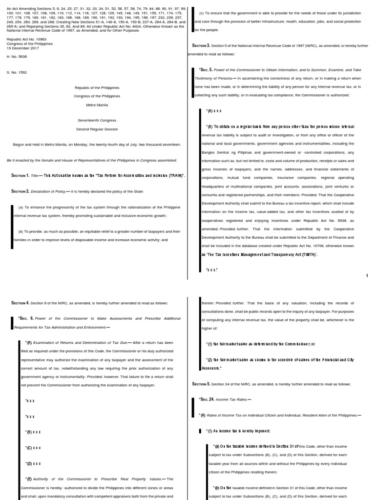 S 3. Section 5 of The National Internal Revenue Code of 1997 (NIRC), As ...