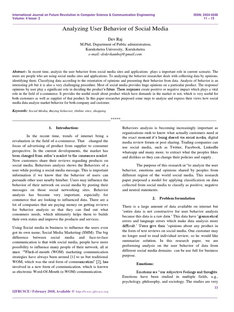 Analyzing User Behavior of Social Media | PDF | Social Media | Popular ...
