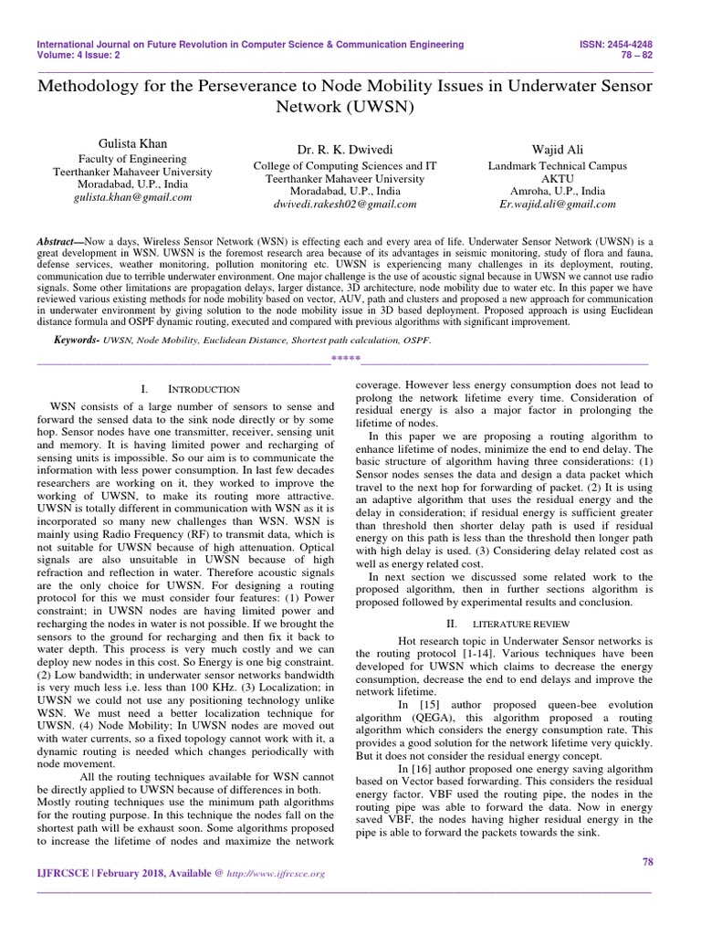 Methodology For The Perseverance To Node Mobility Issues in Underwater Sensor Network (UWSN ...